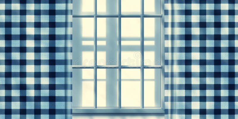 Window with a Blue and White Checkered Curtain Stock Photo - Image of ...