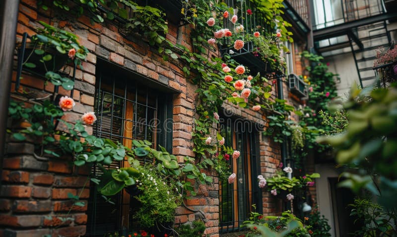 Window and Brick Wall Covered with Flowers Stock Image - Image of ... Window and Brick Wall Covered with Flowers Stock Image - Image of ...