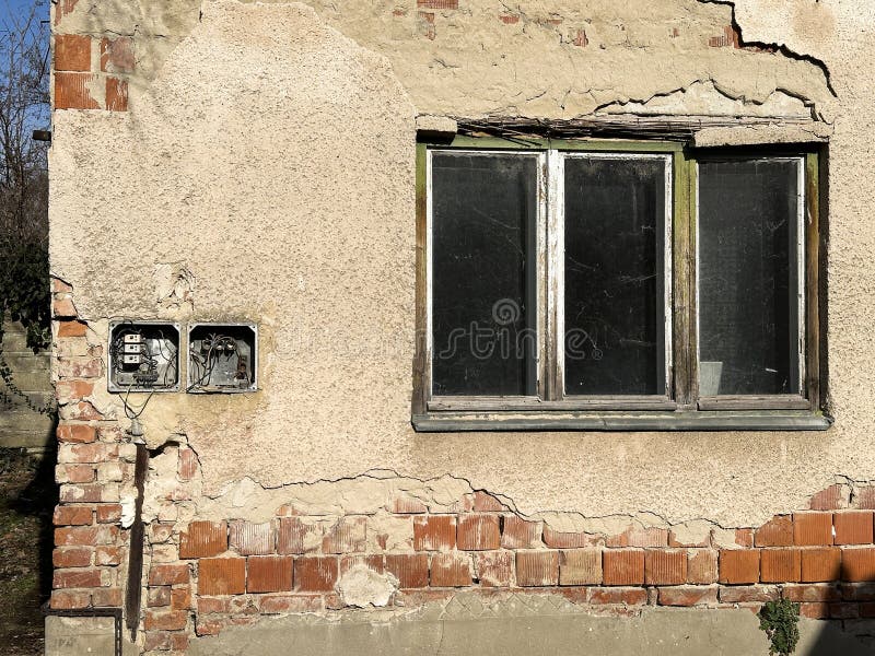 Window and Brick Wall of an Old Ruined House Stock Image - Image of ...