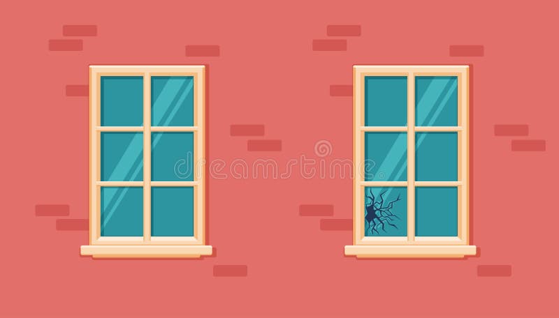 Window Broken with Cracked Glass Vector Illustration. Stock Vector ...