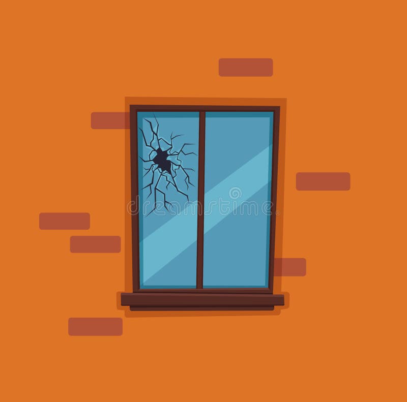 Window Broken with Cracked Glass Vector Illustration. Stock Vector ...