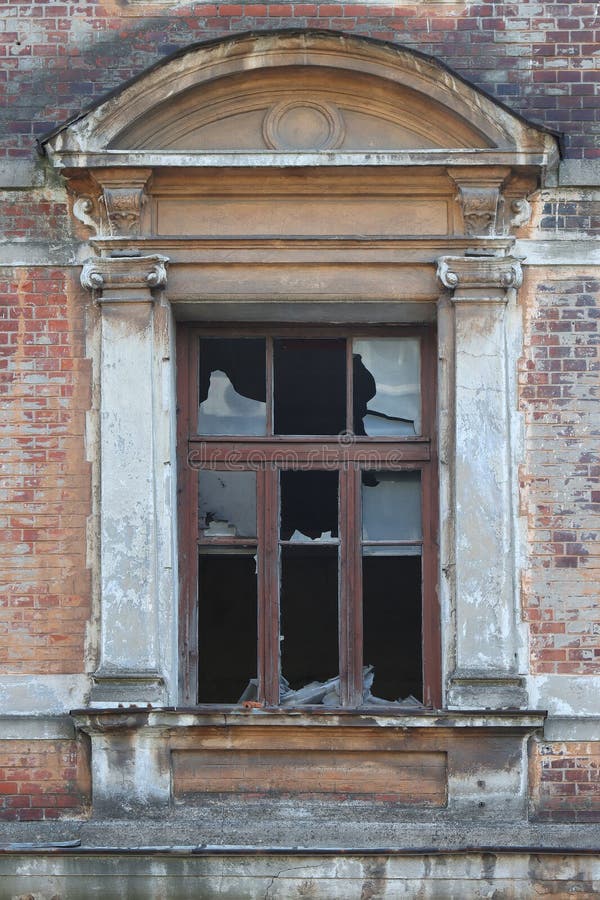Window with Broken Glass in an Old House Stock Photo - Image of ruins ...