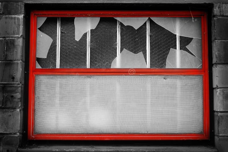 Window with Broken Glass Shattered by Vandalism Stock Image - Image of ...