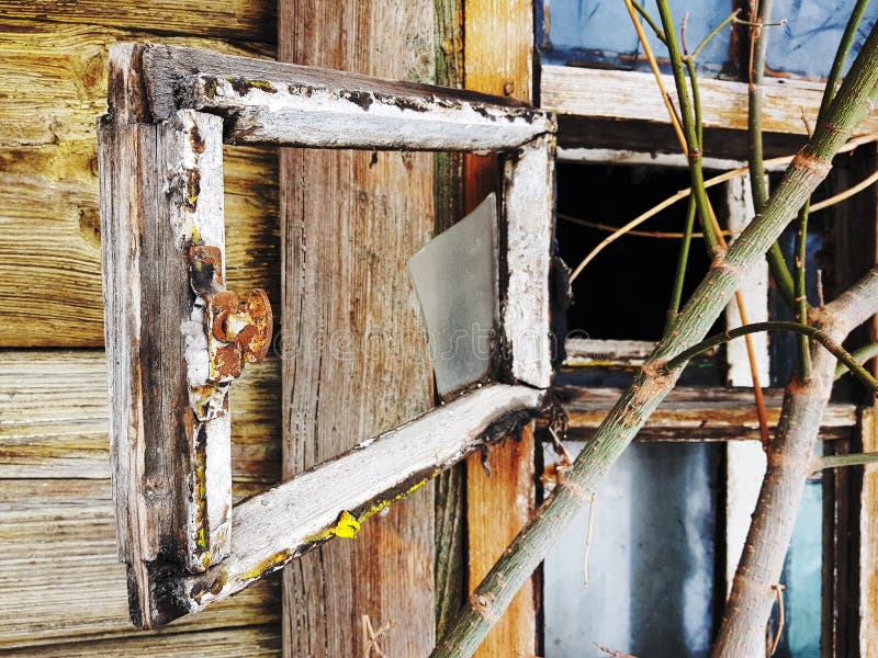 Pane with a Broken Window in the Old House on the Background of Snow in ...