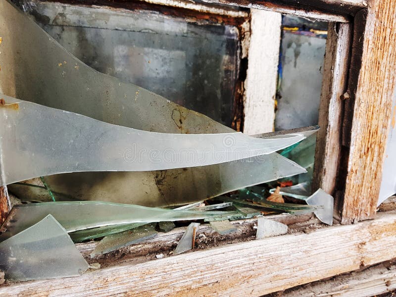 Pane with a Broken Window in the Old House on the Background of Snow in ...