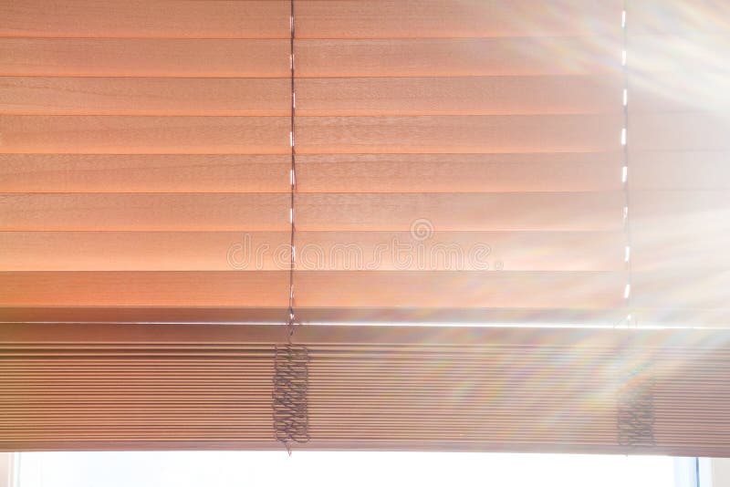 Window with Brown Wooden Blinds Close-up Front View. Stock Image ...