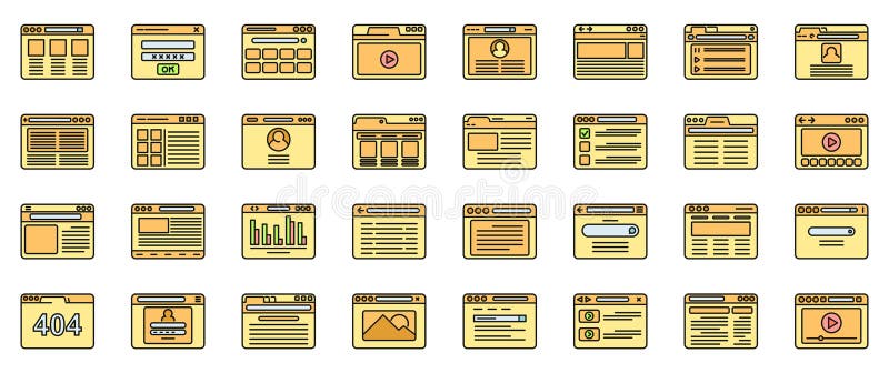 Window Browser Icons Set Vector Color Line Stock Illustration ...