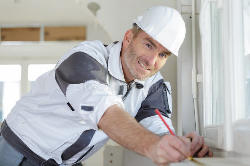Window Builder Working on Mount New Installation Stock Image - Image of ...