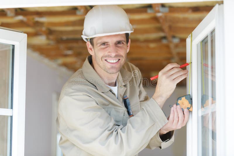 Window Builder Working on Mount New Installation Stock Photo - Image of ...