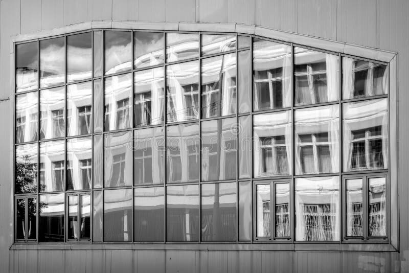 Window with Building Reflection Black and White Stock Photo - Image of ...