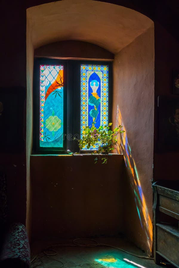Window of the Building with a Remarkable Stained Glass, Painted with ...