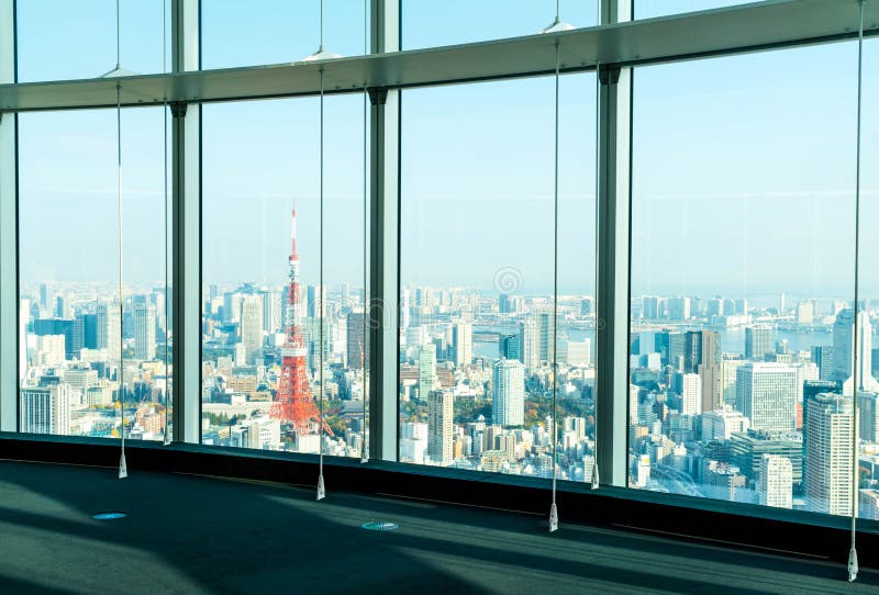 Window of Building with Tokyo Tower Background Stock Image - Image of ...