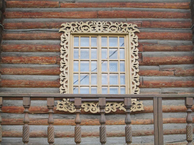 Window with carved frame. stock photo. Image of wood - 194691912
