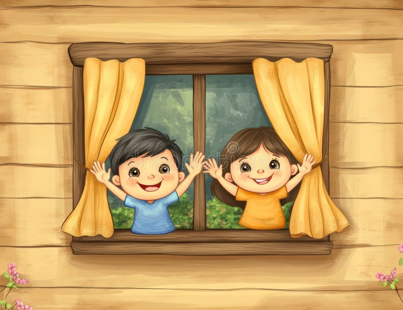 Through the Window, the Children are Looking Around the Outside of the ...