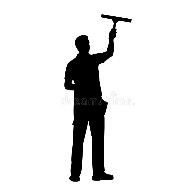 Window Cleaner Silhouette Cleaning Windows with Squeegee Stock Vector ...