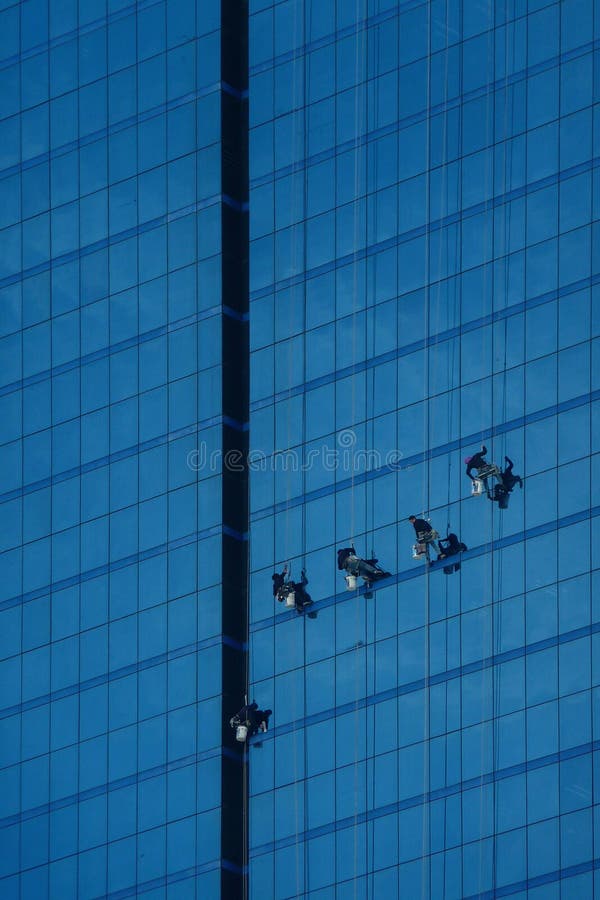 Window Cleaner Washes Windows on a Skyscraper Tower Dangerous Editorial ...