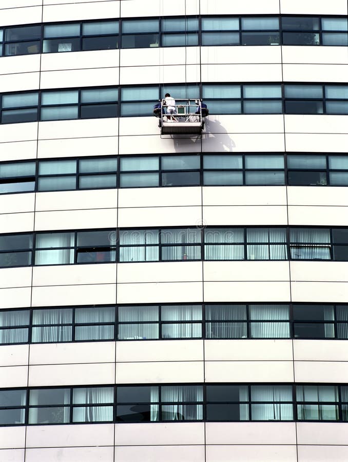 Window Cleaner at Work in a Scaffold Stock Photo - Image of material ...
