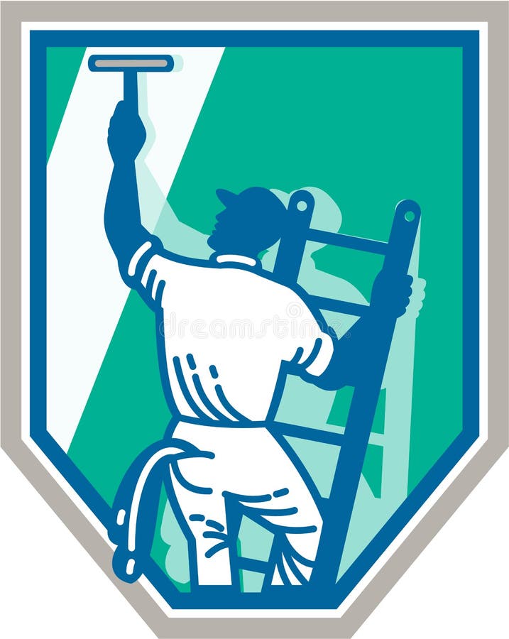 Window Cleaner Washer Worker Shield Retro Stock Vector - Illustration ...