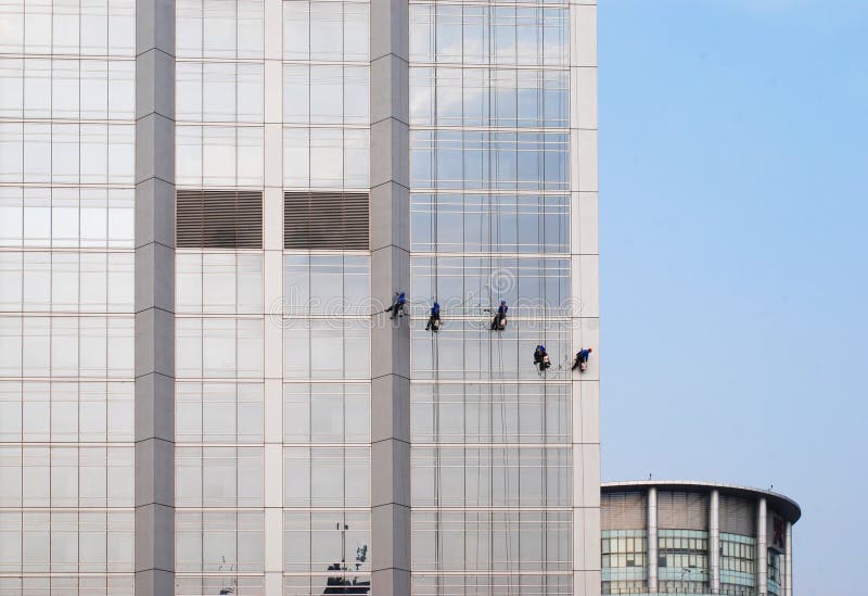 Window Cleaners Cleaning Skyscrapers Stock Photo - Image of labour ...