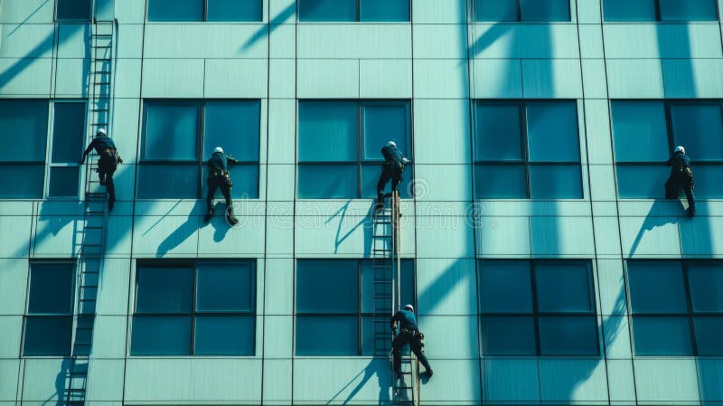 Window Cleaners Scaling a Modern Building Stock Illustration ...