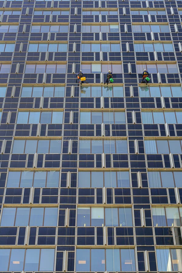 Window Cleaners Wash the Windows Stock Photo - Image of window ...