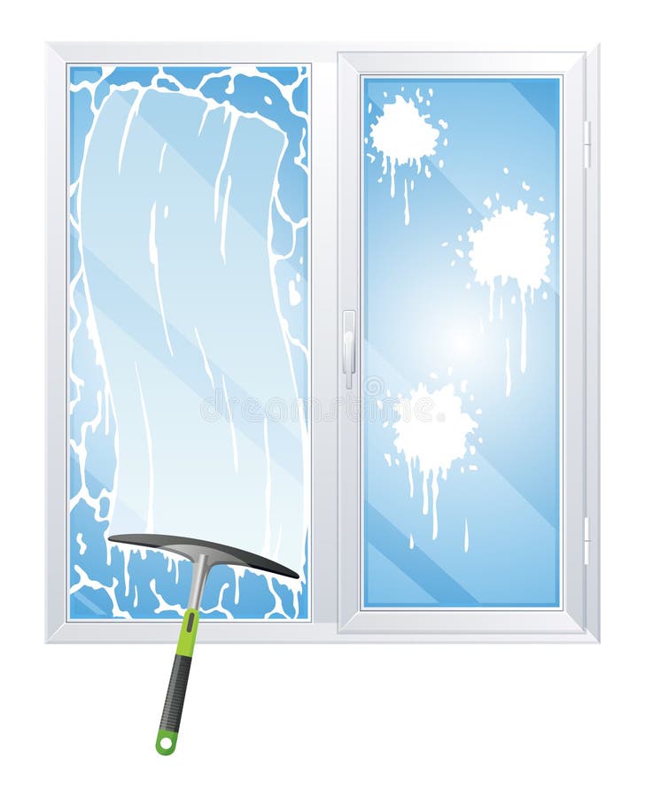Window Cleaning Service Concept with Glass Scraper and Spray Vector ...