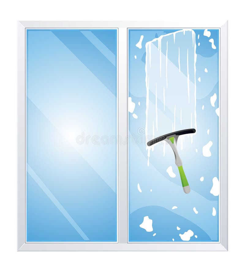 Window Cleaning Service Concept with Glass Scraper and Spray Vector ...