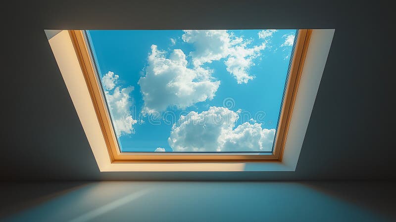 A Window with a Clear Blue Sky Outside. the Sky is Filled with Clouds ...