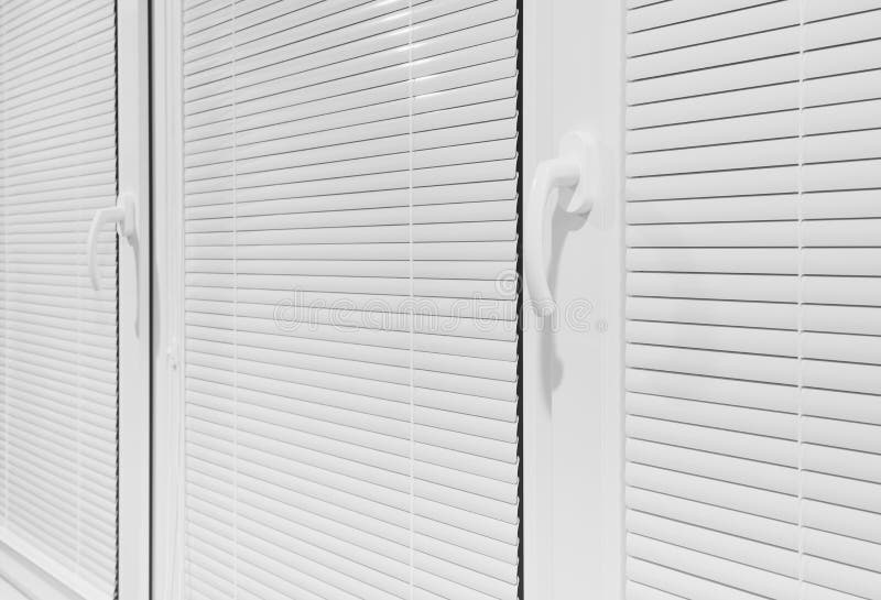 Window with Closed Horizontal White Blinds, Side View Stock Image ...
