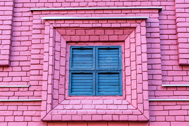 Window Closed with Wooden Shutters on Brick Wall Background Stock Image ...