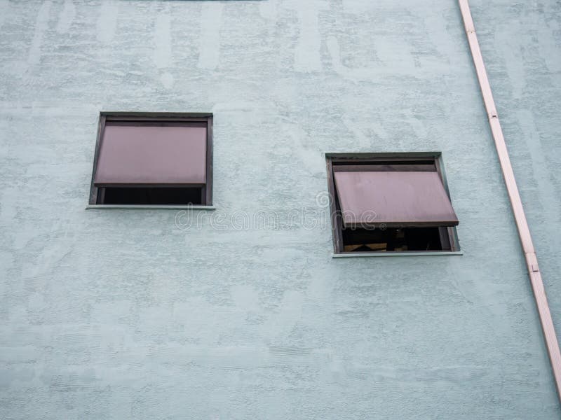 Window in a Concrete Wall. Reflection in the Window. Glass and Stone ...