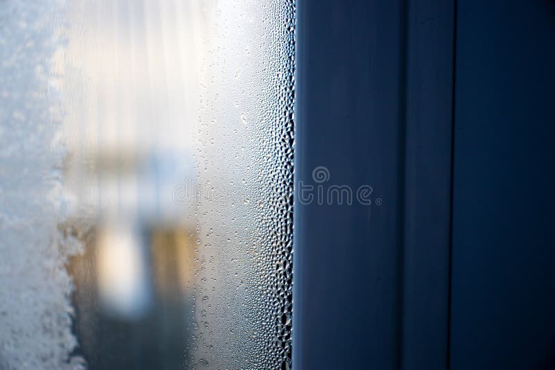 Window with Condensate or Steam after Heavy Rain Texture. Leaky Window ...