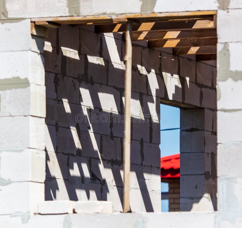 Window on a Construction Site of a Brick House Stock Image - Image of ...
