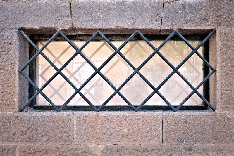Window with Crossbars. Barred Window Ina Wall, Large. Stock Image ...