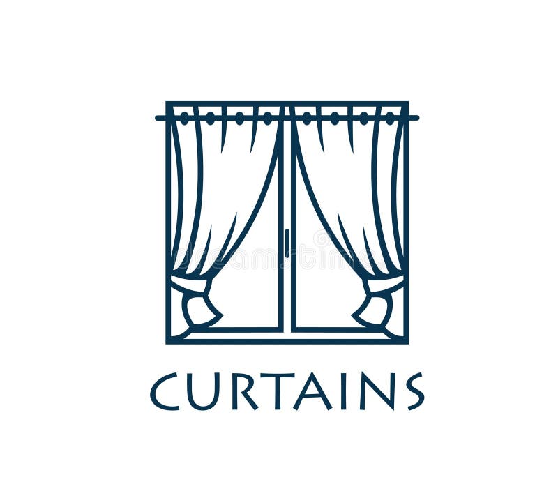 Window Curtain Icon, Vector Linear Emblem of Drape Stock Illustration ...