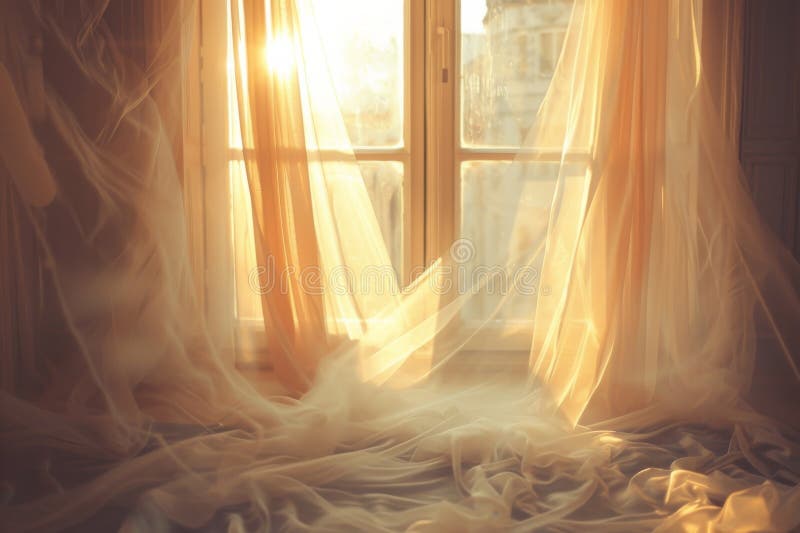 A Window with a Curtain that is Open and the Sun is Shining through it ...