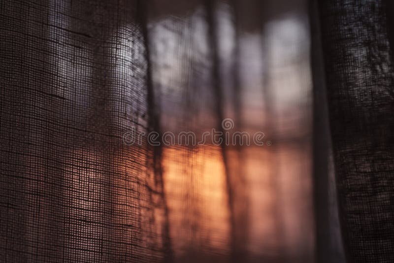 Window Curtains in Sunset Light Dark Interior Stock Photo - Image of ...