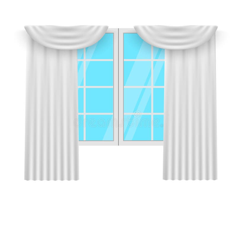 Window Curtains. White Curtans and Windows Stock Vector - Illustration ...