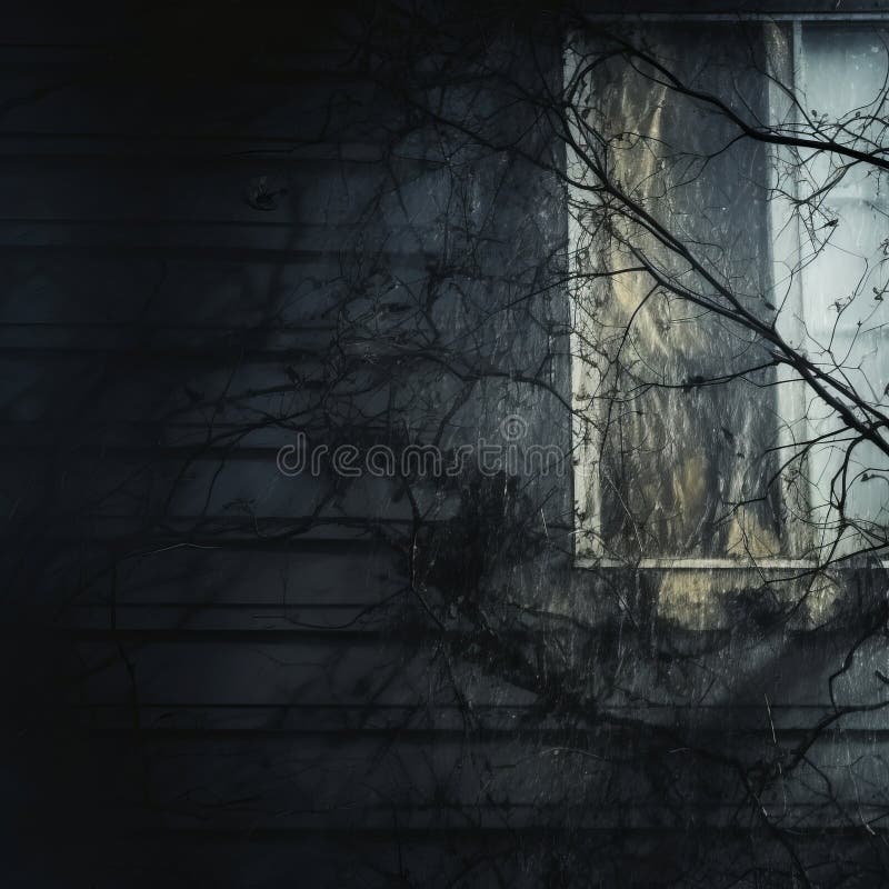 A Window in a Dark House with a Tree in Front of it Stock Illustration ...