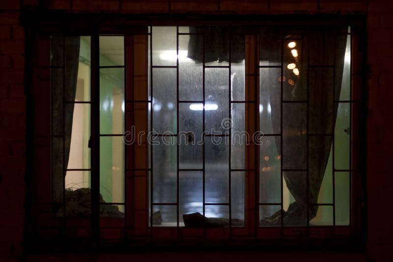 Window is in Dark. Window Light in City Stock Image - Image of curtain ...