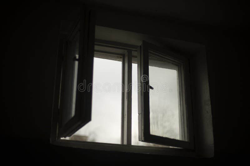 Window is in Dark. Open Window in Building Stock Image - Image of ...