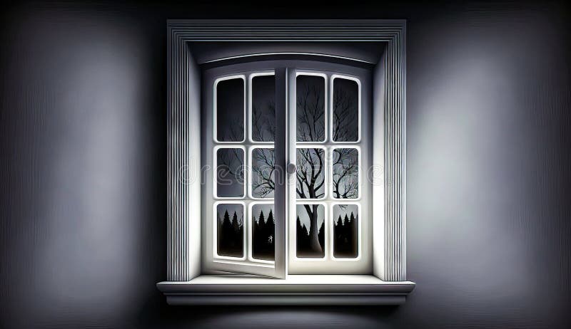 Window in Dark Room with Tree Outside. Generative AI Stock Illustration ...