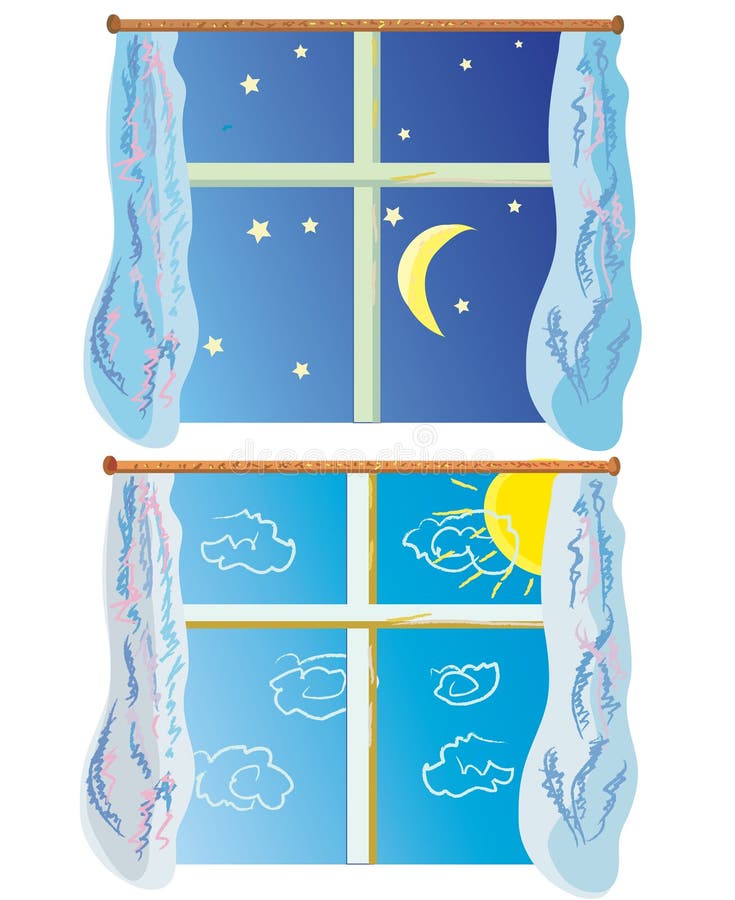 Window at day and night stock vector. Illustration of inside - 15014185