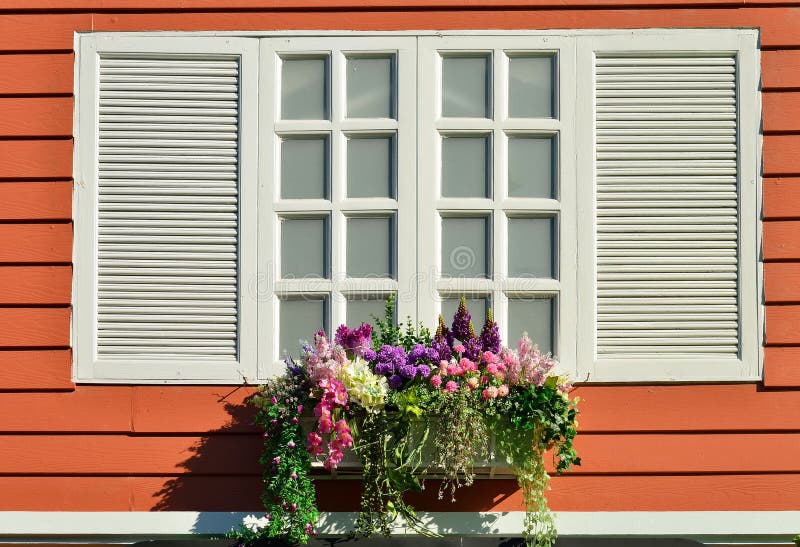 Window Decorated with Flowers Stock Image - Image of glass, flowers ...