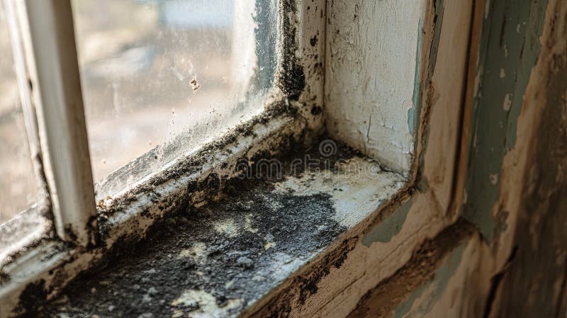 A Window with a Dirty Frame and a Black Spot on it Stock Photo - Image ...