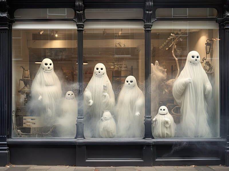A Display of Ghosts and Polar Bears in a Window Stock Image - Image of ...