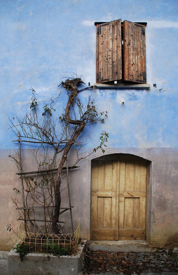 Window and Door in Blue Wall, Topolo Stock Photo - Image of europe ...