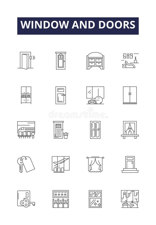 Window and Doors Line Vector Icons and Signs. Doors, Frames, Sills ...