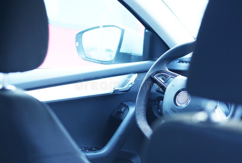 Window on the Driver`s Side and Rear View Mirror.Steering and ...