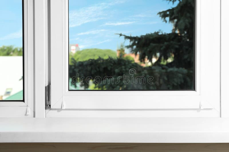 Window with Empty White Sill, Closeup View Stock Image - Image of clean ...
